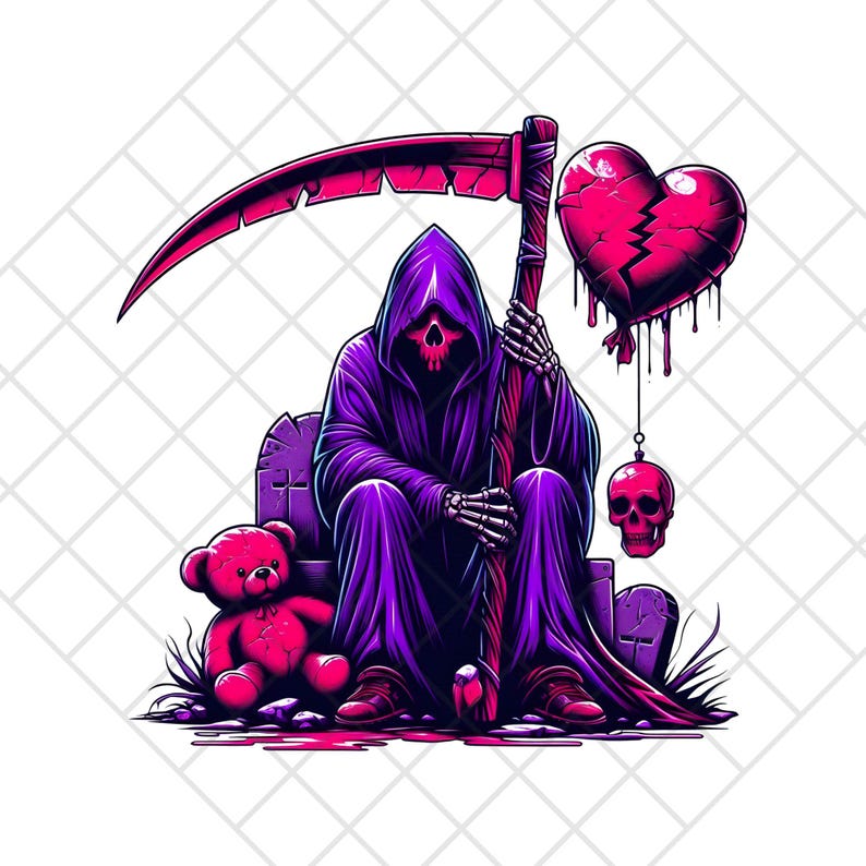 Grim Love Broken Heart Clip Art 1 PNG File of Grim Reaper Holds a ...