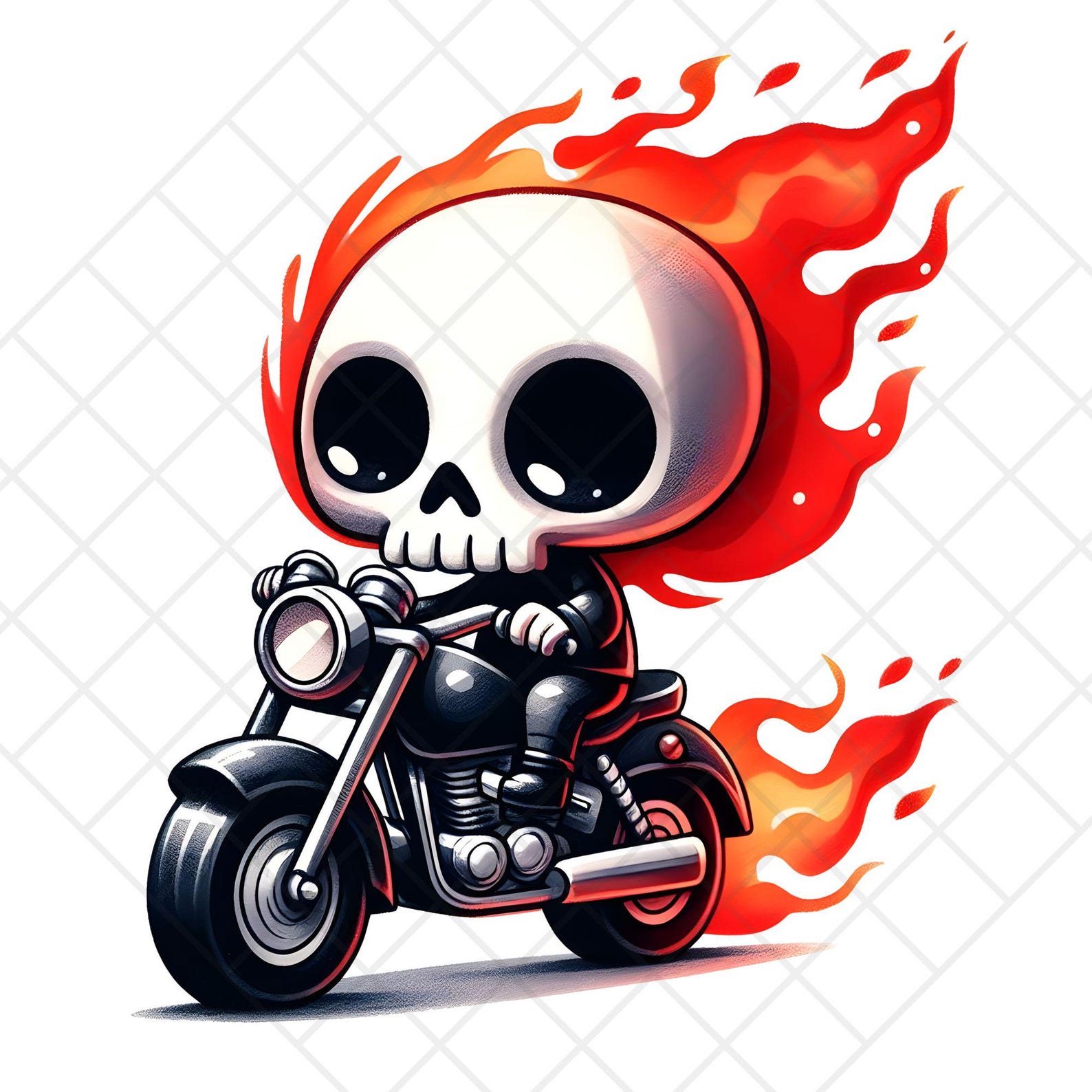 Flaming Skull Rider Clip Art 1 PNG File of Cute Fierce Skull-headed ...