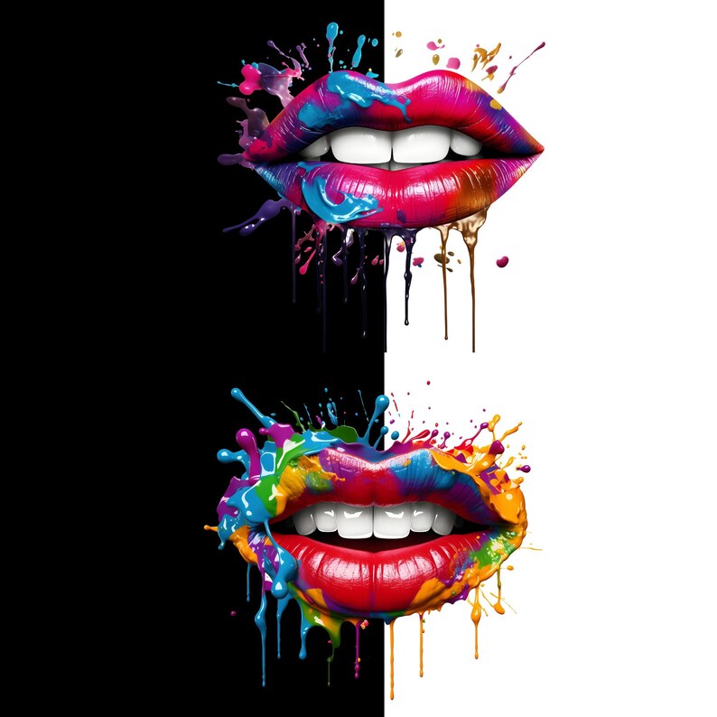 Lip With Splash Color Clip Art | 12 PNG Files of Lip With Colorful ...