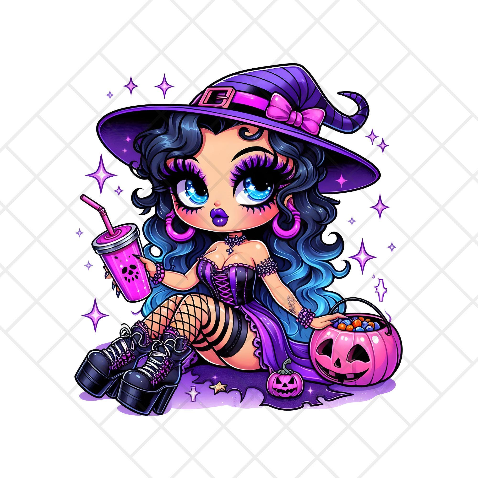 Witchy Glam Delight Clip Art 1 PNG File of Chic Witch With Mesmerizing ...