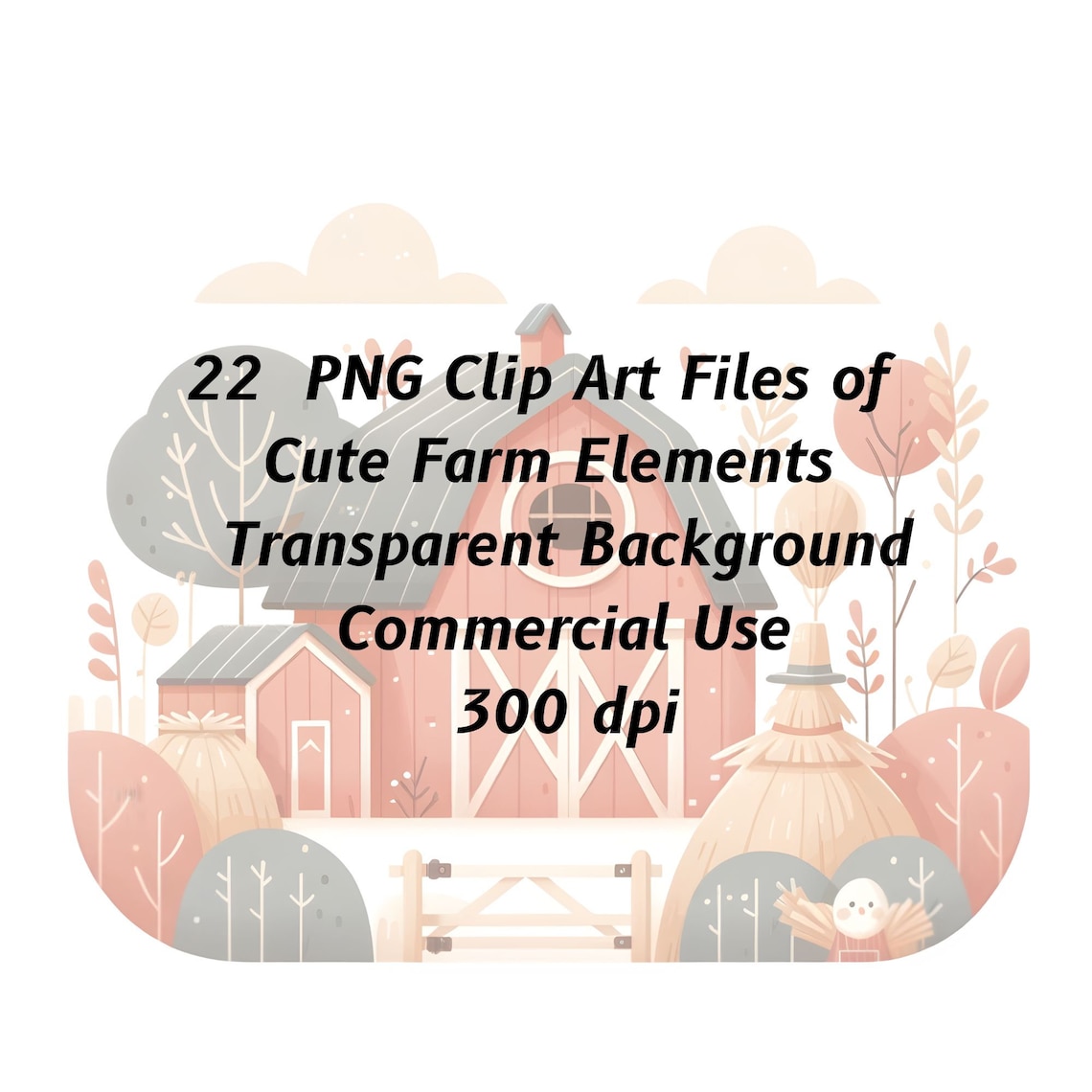 Cute Farm Clip Art - Digital Download, 22 PNG File of Cute Farm ...