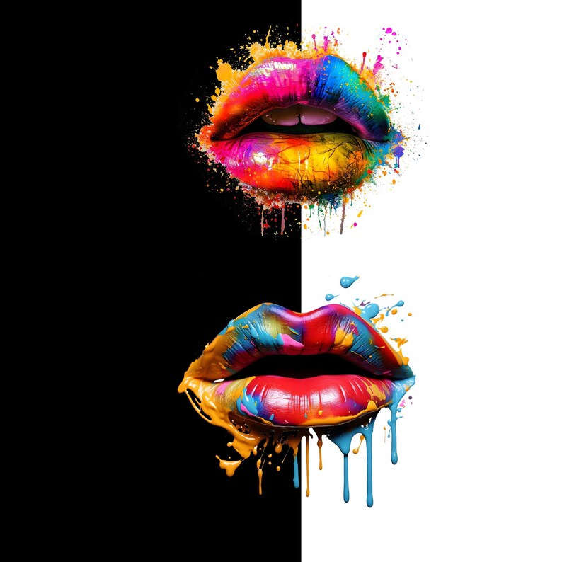 Lip With Splash Color Clip Art | 12 PNG Files of Lip With Colorful ...