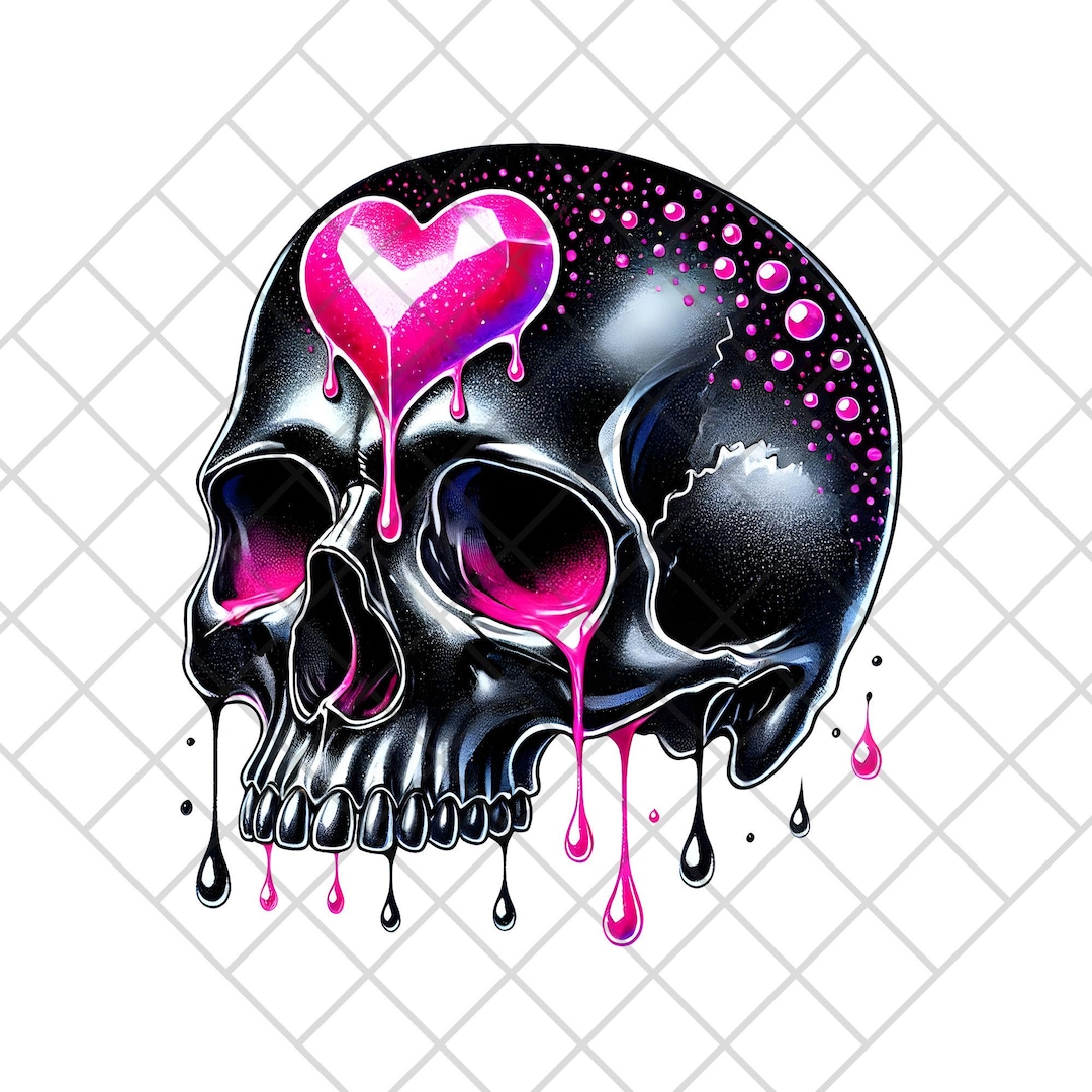 Love Drips Skull Art Clip Art | 1 PNG File of a Sleek Black Skull ...