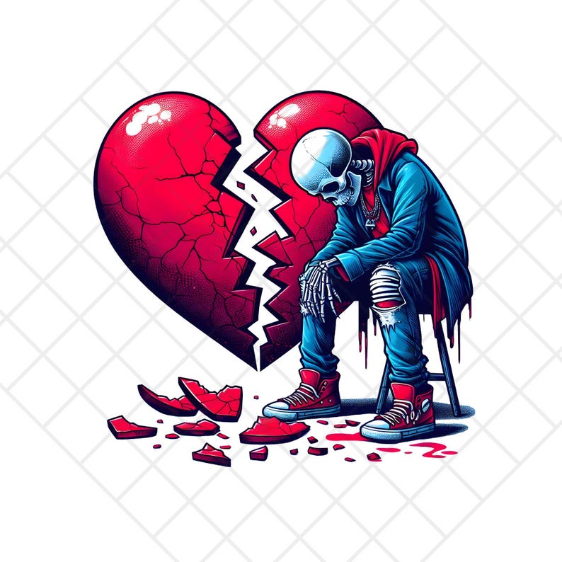 Broken Heart Street Skull Clip Art 1 PNG File of Street-style Skeleton ...