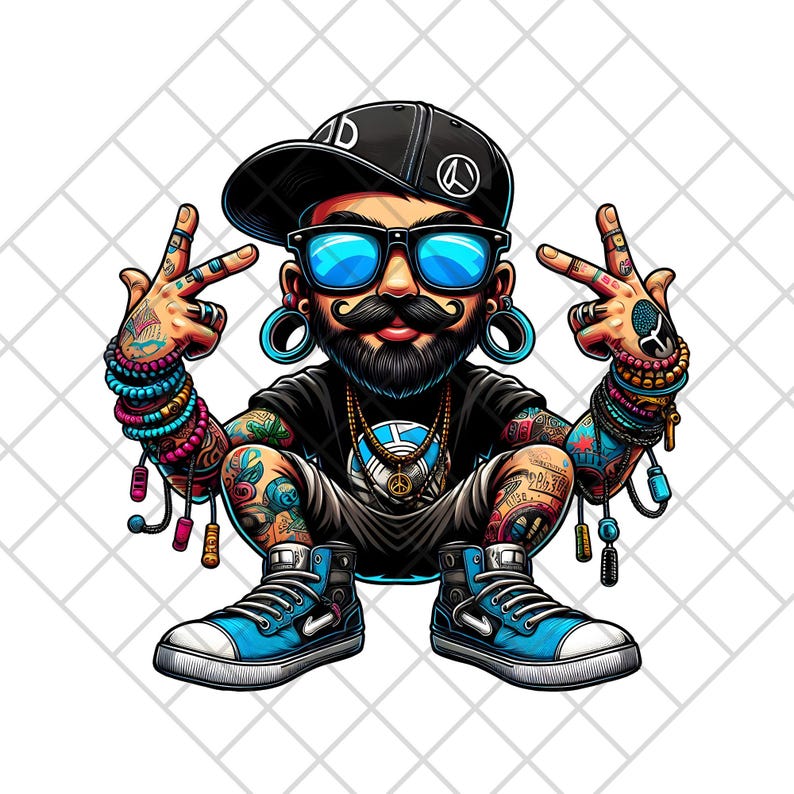 Urban Peace Vibes Clip Art 1 PNG File of a Stylish, Tattooed Character ...