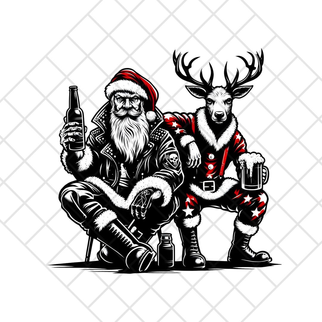 Rebel Santa & Reindeer Duo Clip Art | 1 PNG File of Santa and Reindeer ...