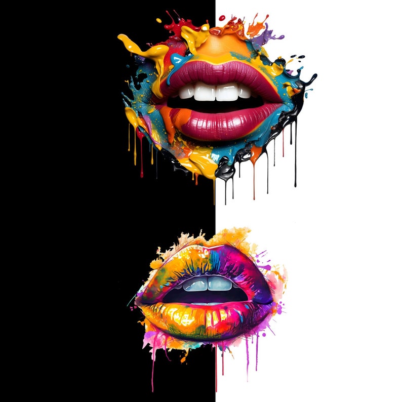 Lip With Splash Color Clip Art | 12 PNG Files of Lip With Colorful ...