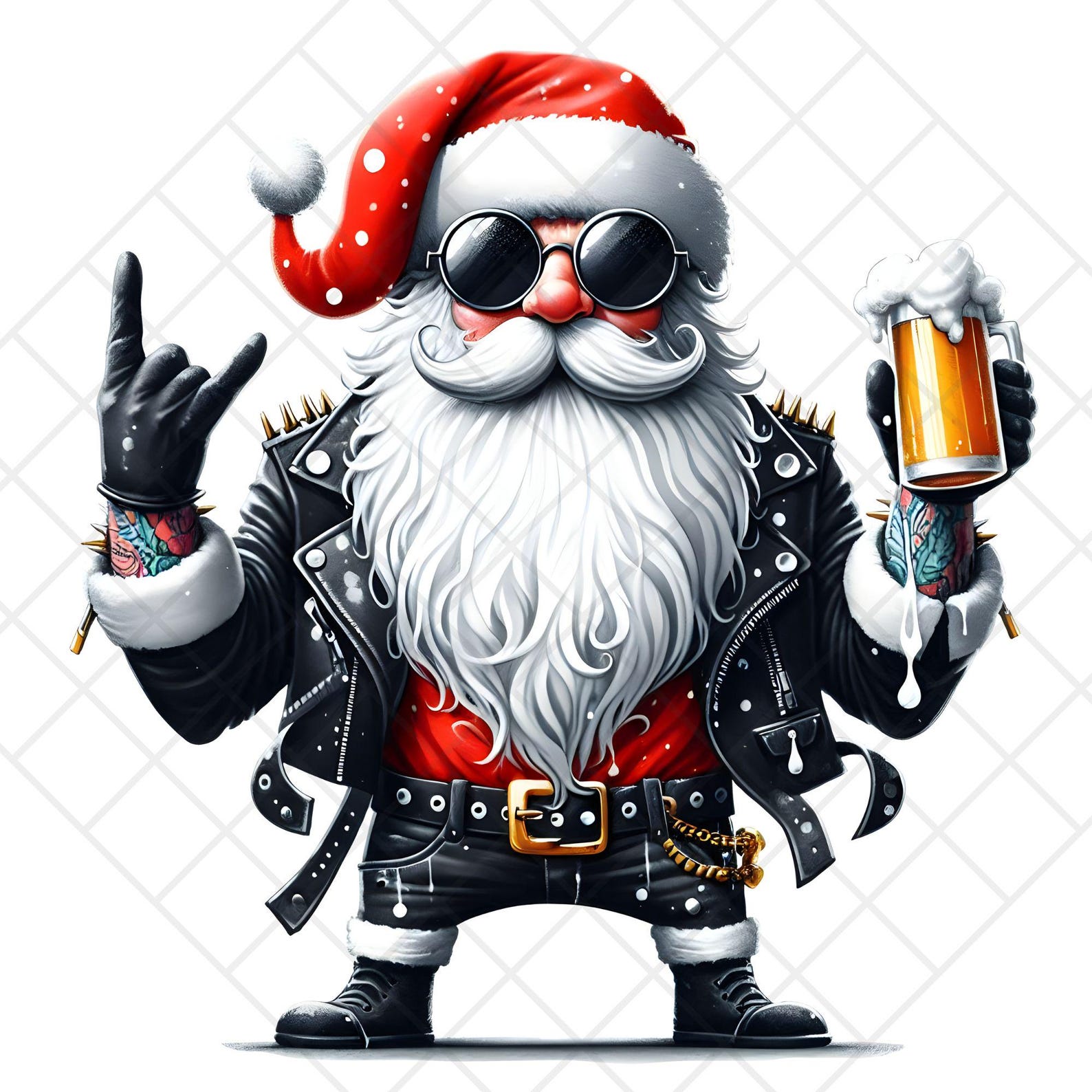 Rockin' Santa PNG | Tattooed Biker Santa With Beer (digital Download ...