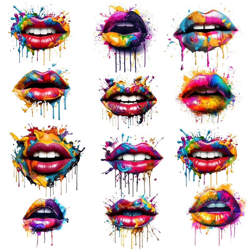 Lip With Splash Color Clip Art | 12 PNG Files of Lip With Colorful ...