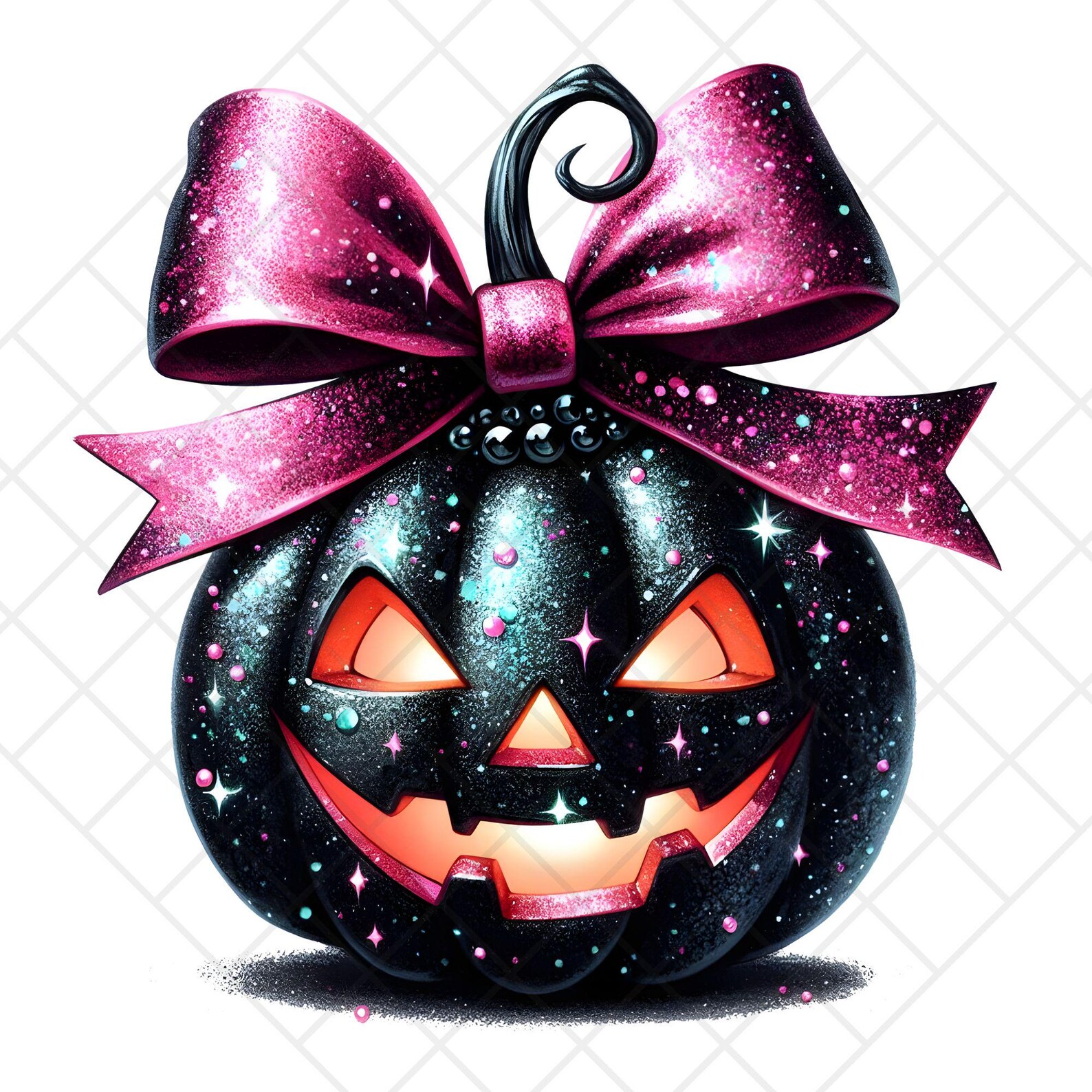 Glamorous Jack-o-lantern Clip Art | 1 PNG File of Sleek Black Pumpkin ...