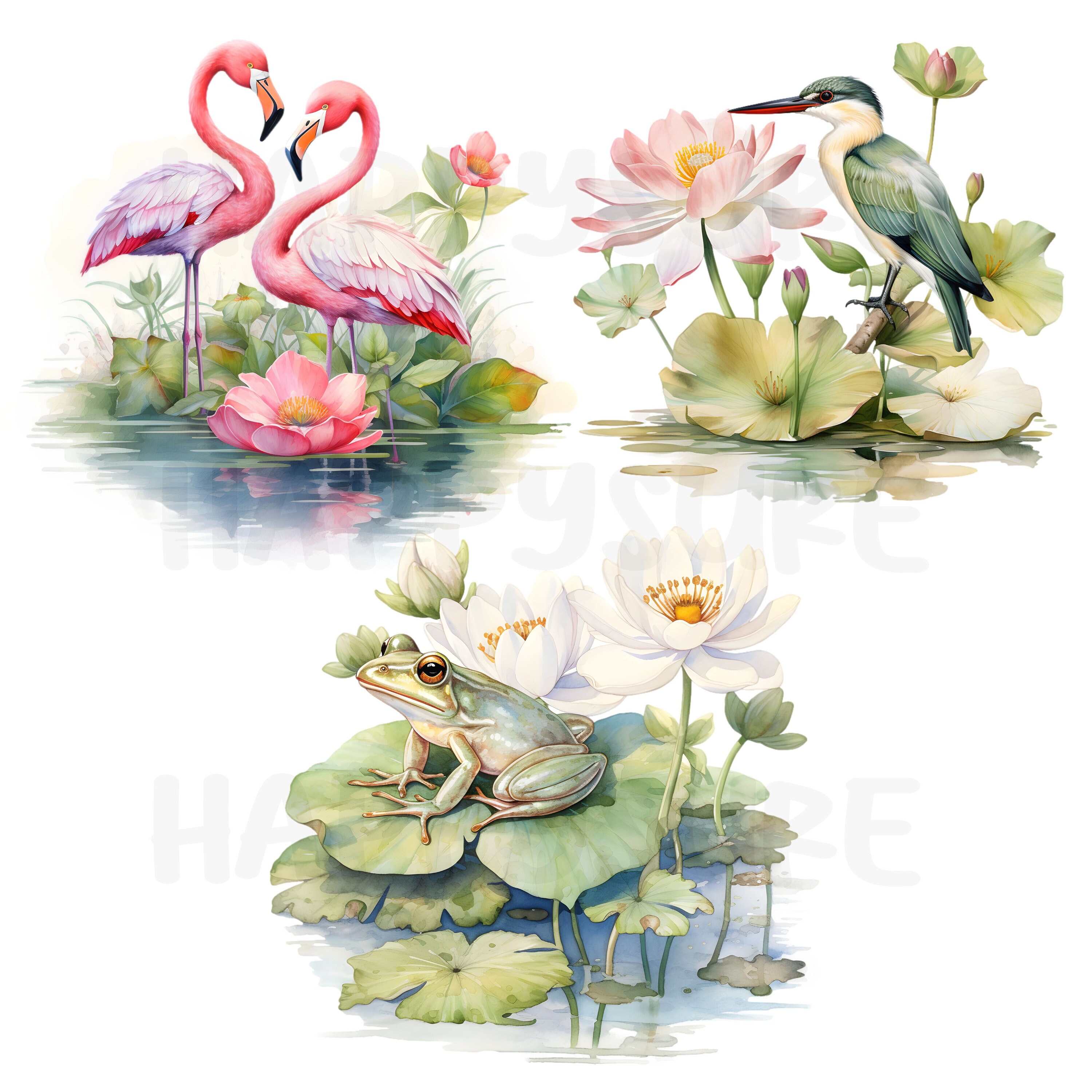 Swamp Ecosystem Clip Art in Watercolor Style. Swamp Ecosystem Picture ...