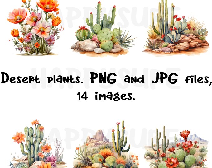 Watercolor Desert Plants Clipart, Cactus PNG JPG (commercial Use) - Etsy
