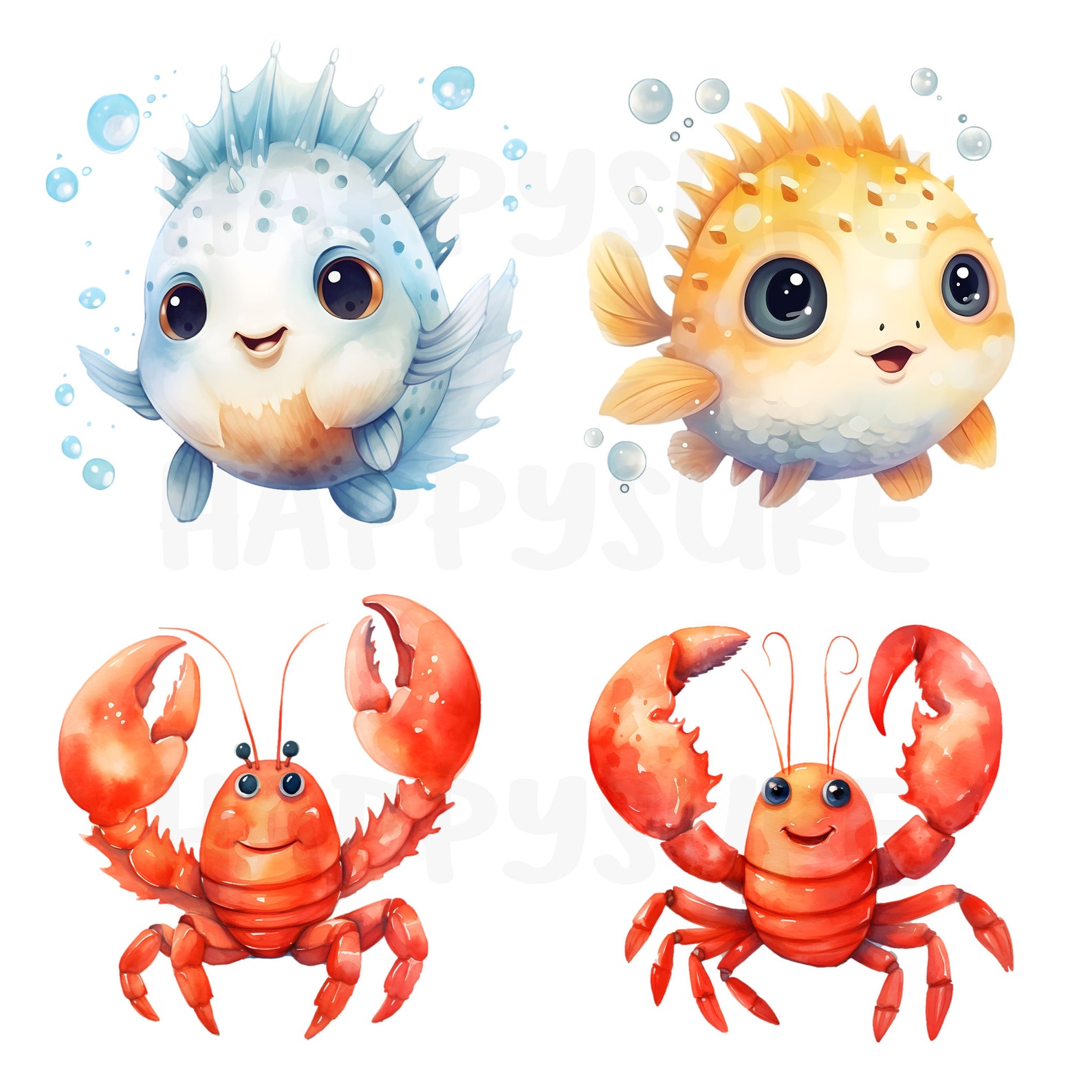 Cute Sea Animals, Sea Animal Clipart for Nursery, Baby Sea Animals,used ...