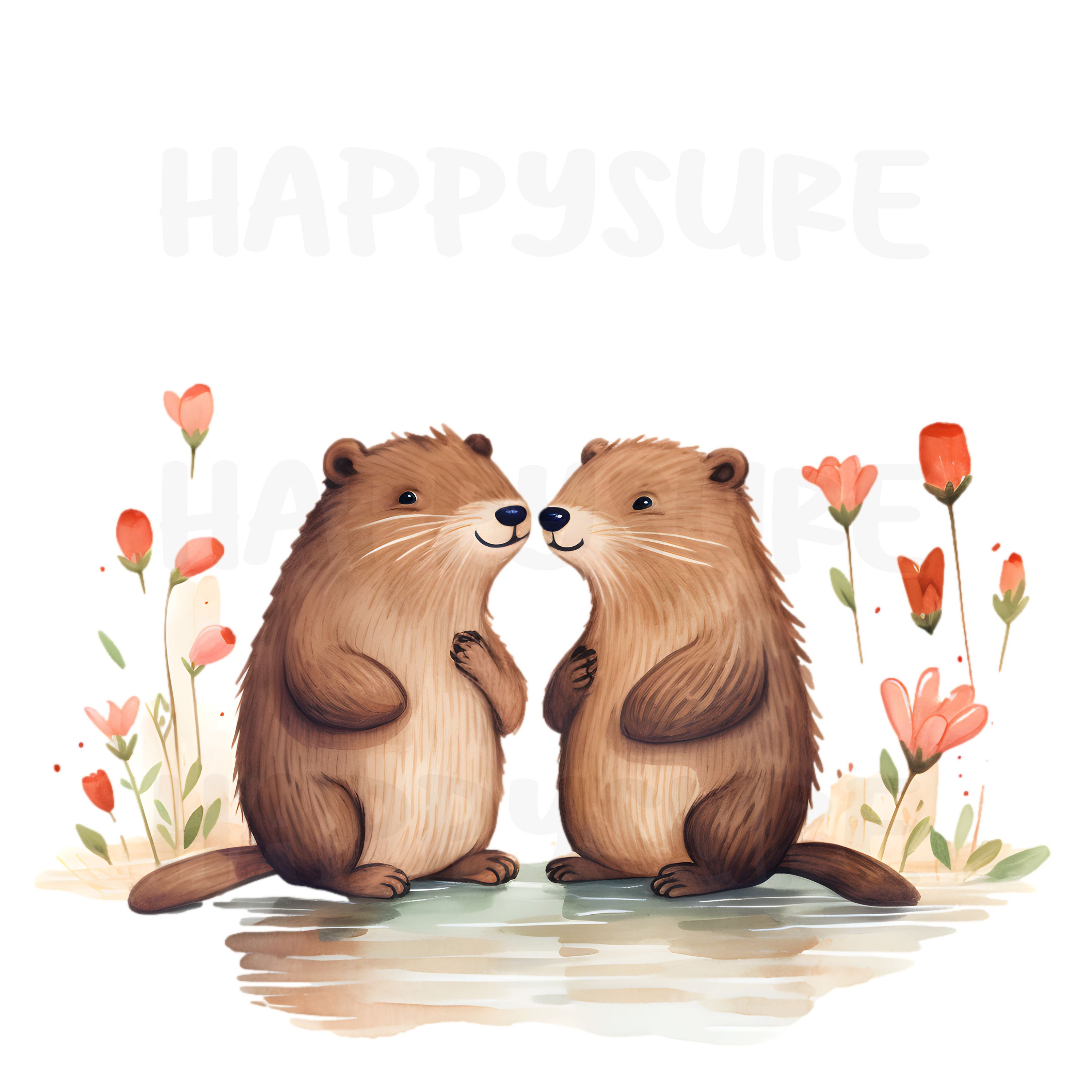 Watercolor Clipart Beaver Couple and Their Love. PNG and JPG - Etsy