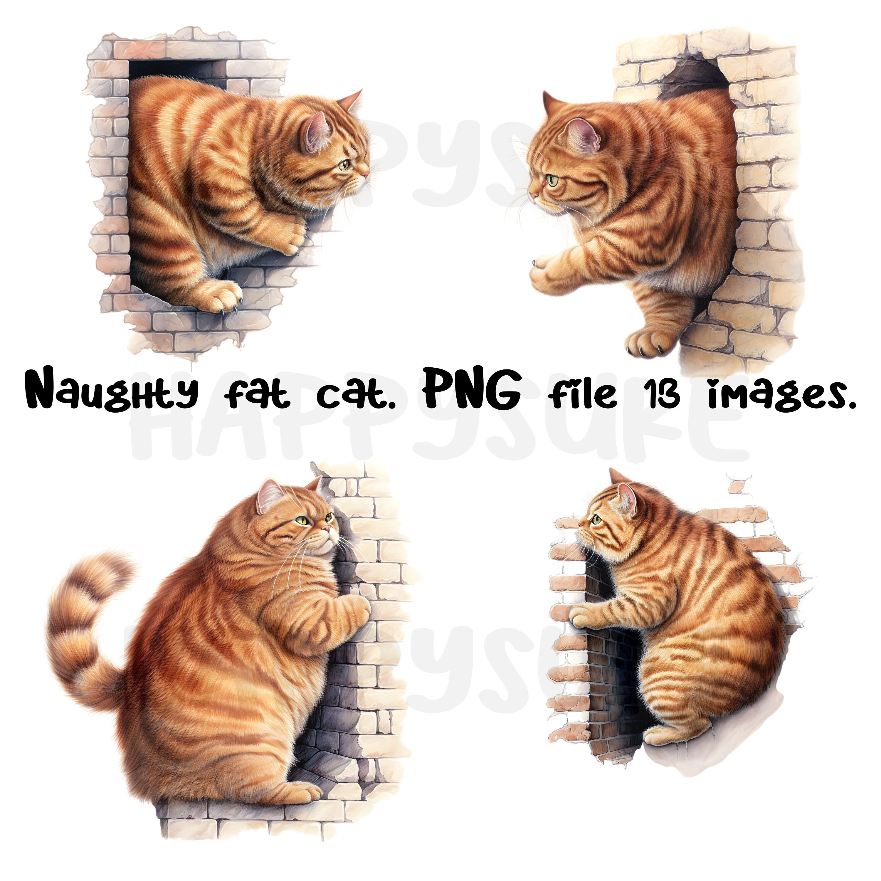 Clip Art of a Fat Orange Cat Secretly Staring. PNG and JPG Files ...