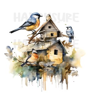 Bird House Clipart in Watercolor Style. PNG and JPG Files Can Be Used ...
