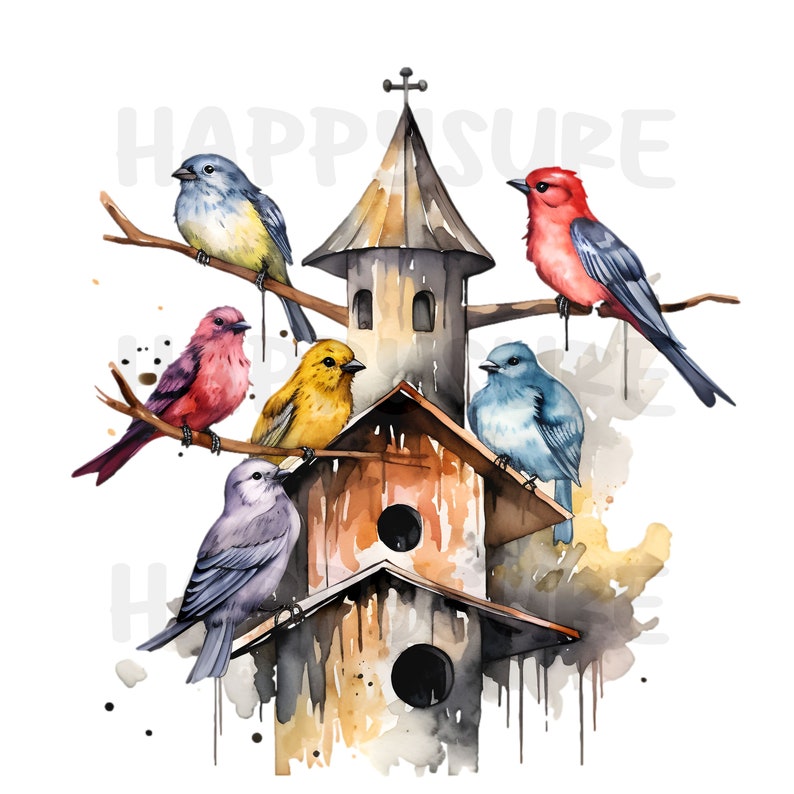 Bird House Clipart in Watercolor Style. PNG and JPG Files Can Be Used ...