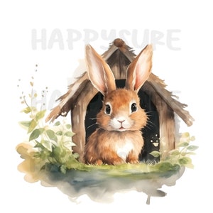 Clip Art of a Little Bunny House in Watercolor Style. Can Be Used for ...