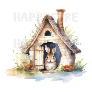 Clip Art of a Little Bunny House in Watercolor Style. Can Be Used for ...
