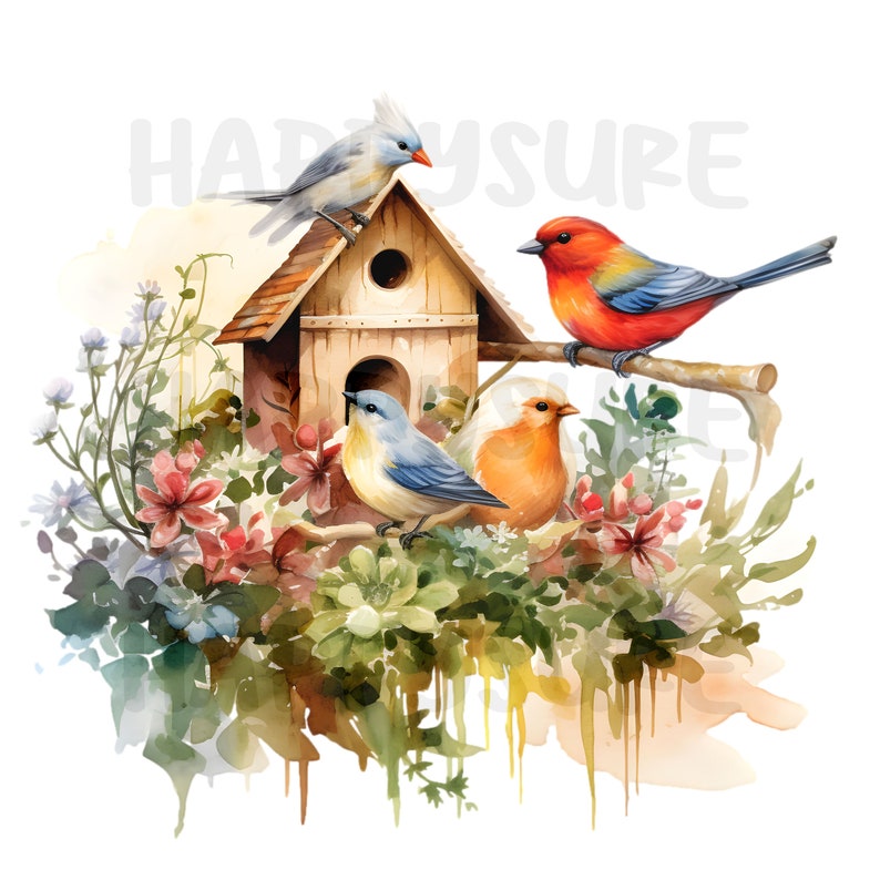 Bird House Clipart in Watercolor Style. PNG and JPG Files Can Be Used ...