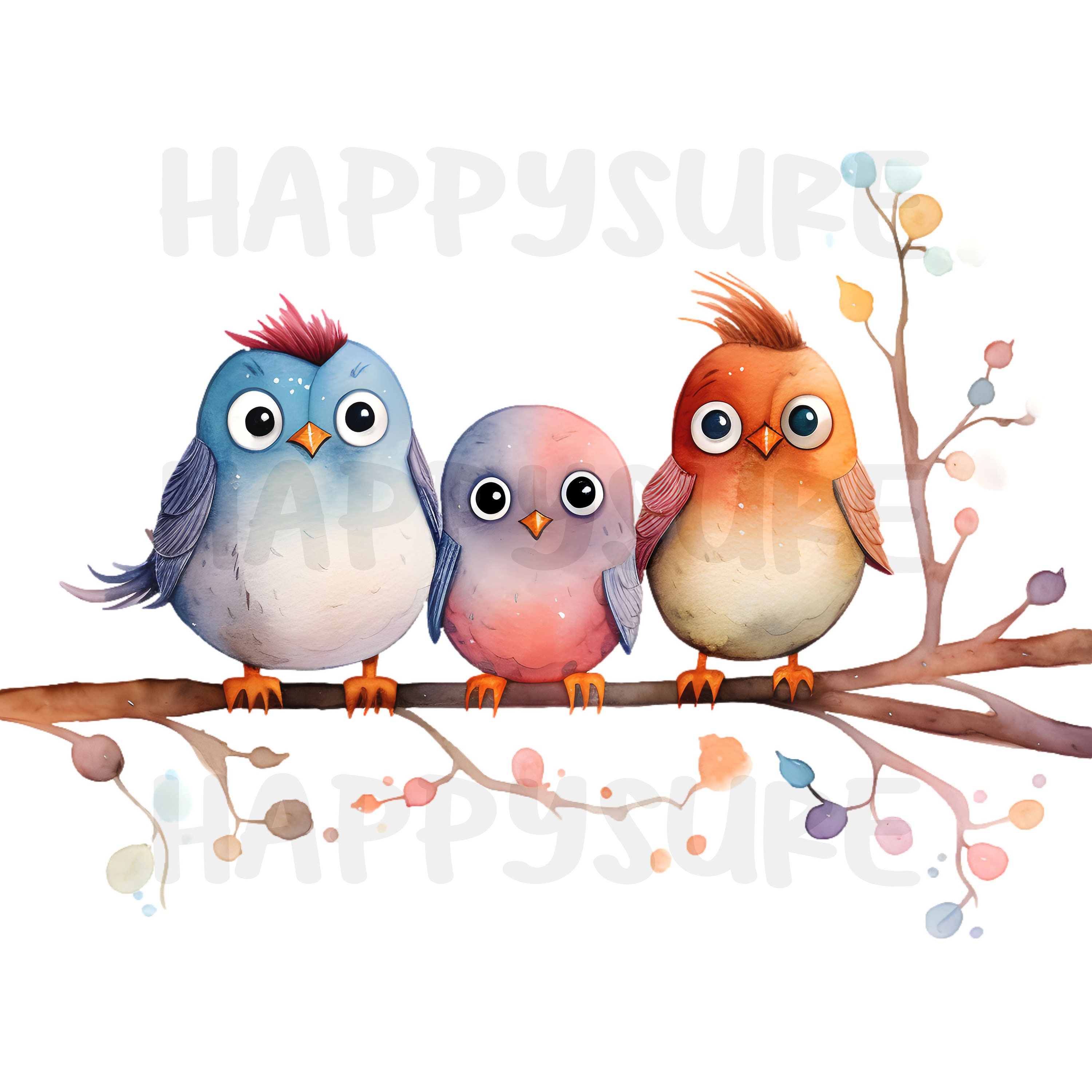 Collection of Funny Birds in Watercolor Style. Can Be Used in Both ...