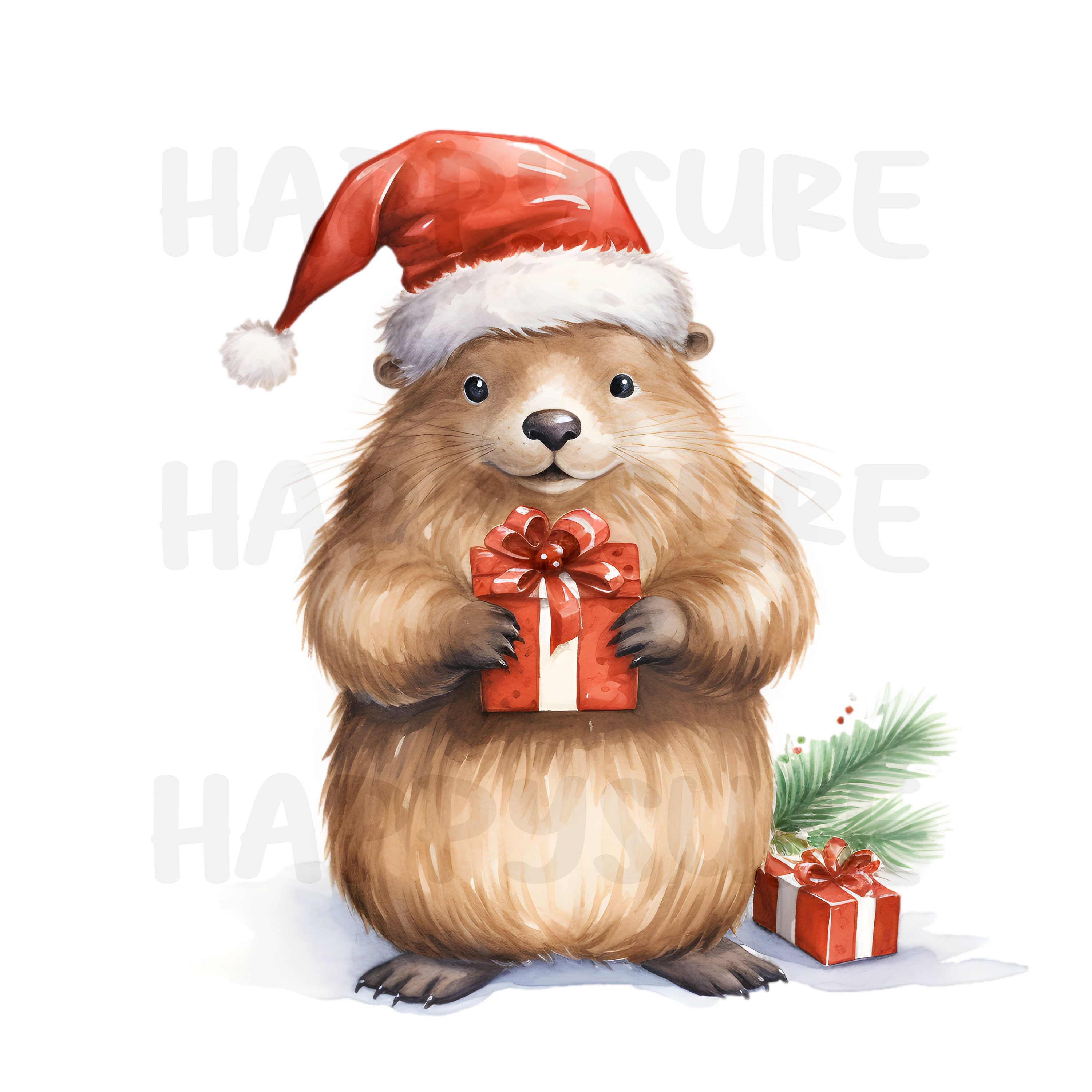 Watercolor Christmas Beaver Clip Art. PNG and JPG Files Can Be Used for ...