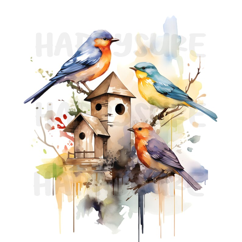Bird House Clipart in Watercolor Style. PNG and JPG Files Can Be Used ...
