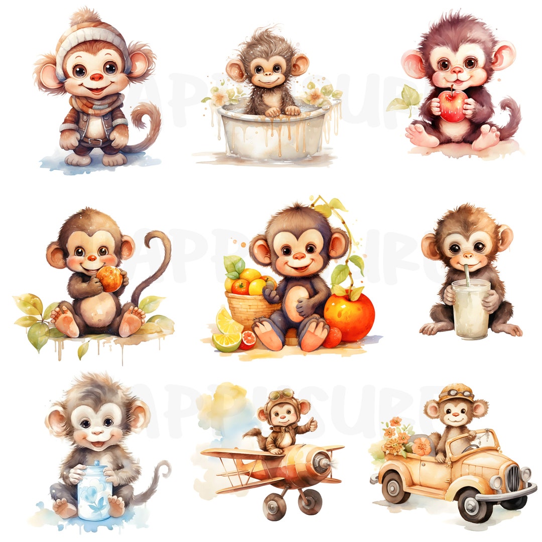 Cute Clipart Cartoon Monkey Dolls for Children. Can Be Used in Personal ...