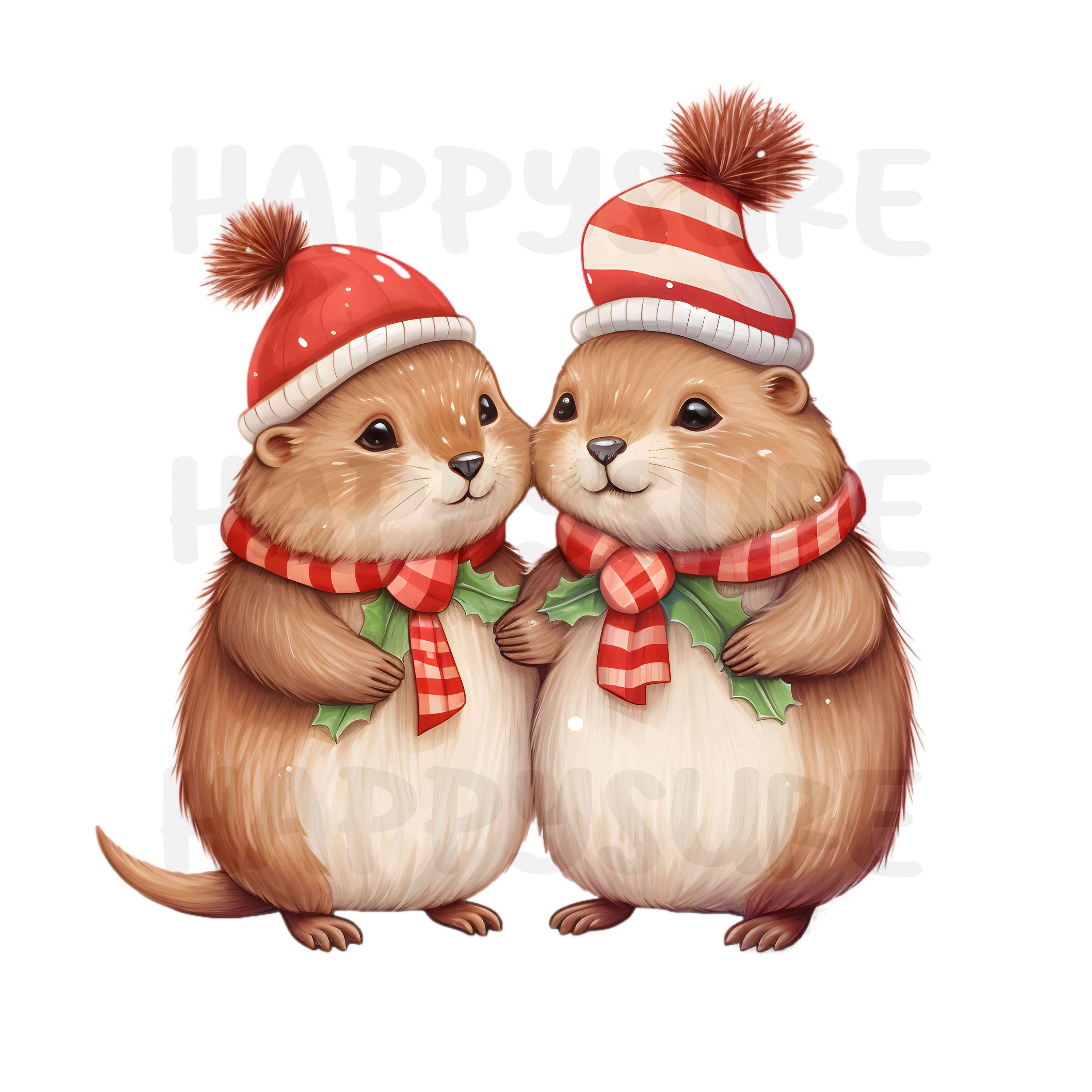 Watercolor Christmas Beaver Clip Art. PNG and JPG Files Can Be Used for ...