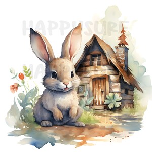 Clip Art of a Little Bunny House in Watercolor Style. Can Be Used for ...