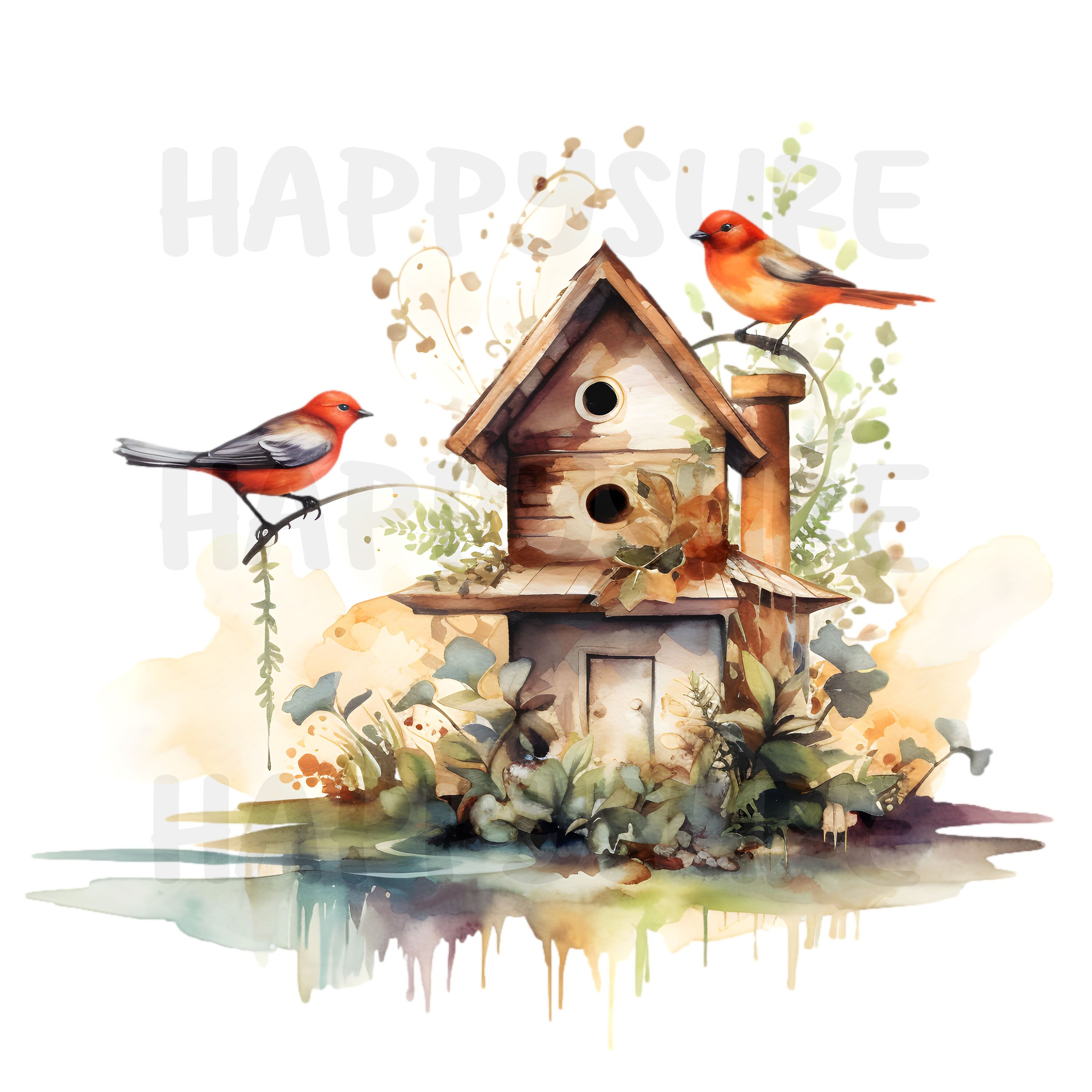 Bird House Clipart in Watercolor Style. PNG and JPG Files Can Be Used ...