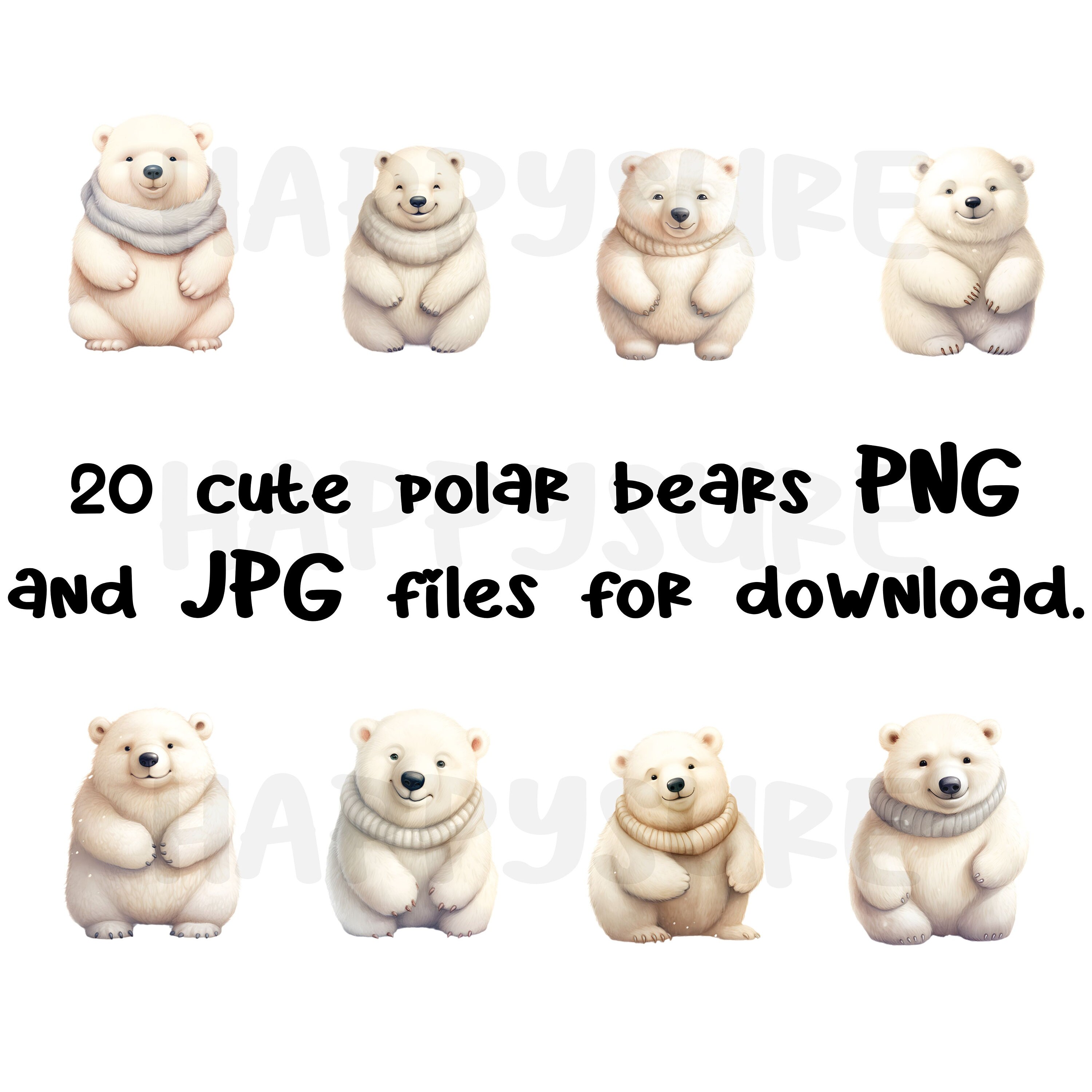 Cute Polar Bear Clipart and Stickers for Download. Can Be Used in ...