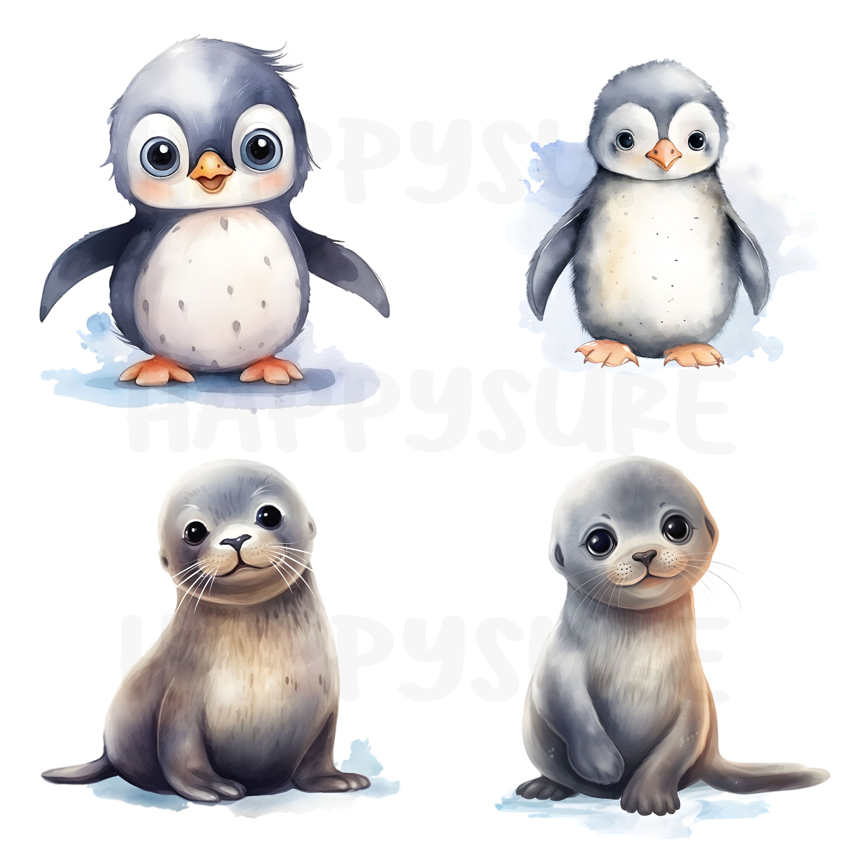Nursery Sea Animal Clipart, Baby Watercolor PNG Images (digital ...