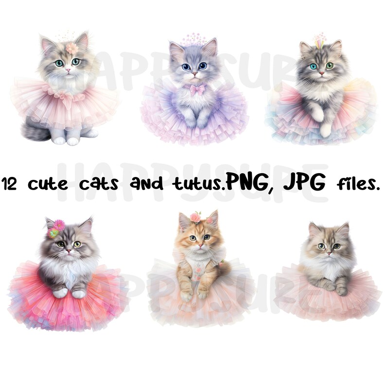 Cute Cat Clipart With Tutus. PNG,JPG Files for Download. Can Be Used ...