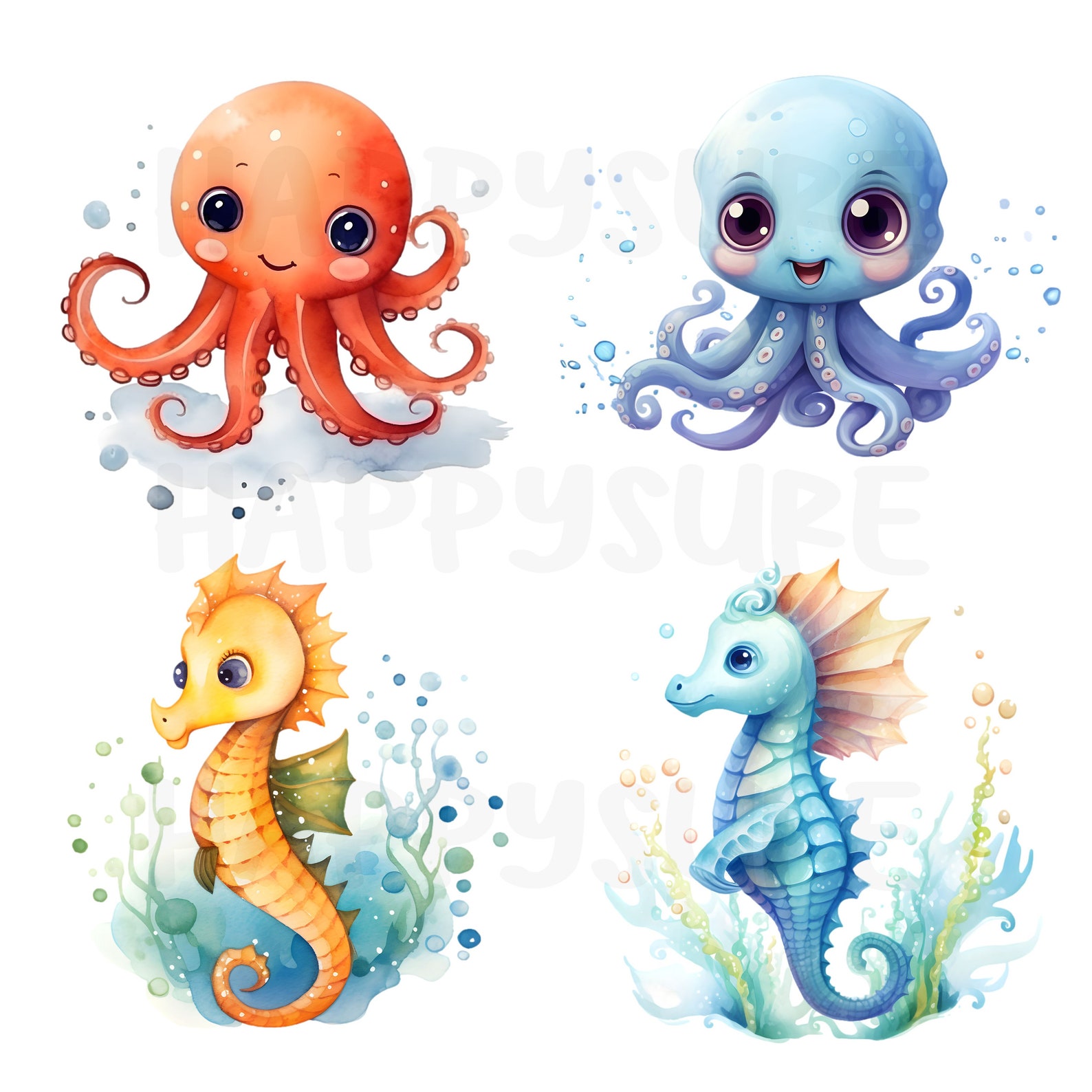 Cute Sea Animals, Sea Animal Clipart for Nursery, Baby Sea Animals,used ...