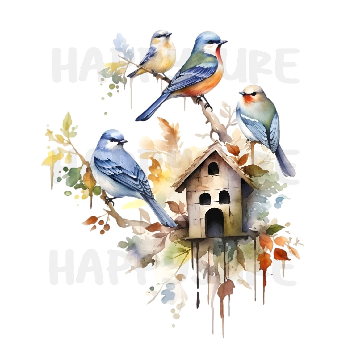 Bird House Clipart in Watercolor Style. PNG and JPG Files Can Be Used ...