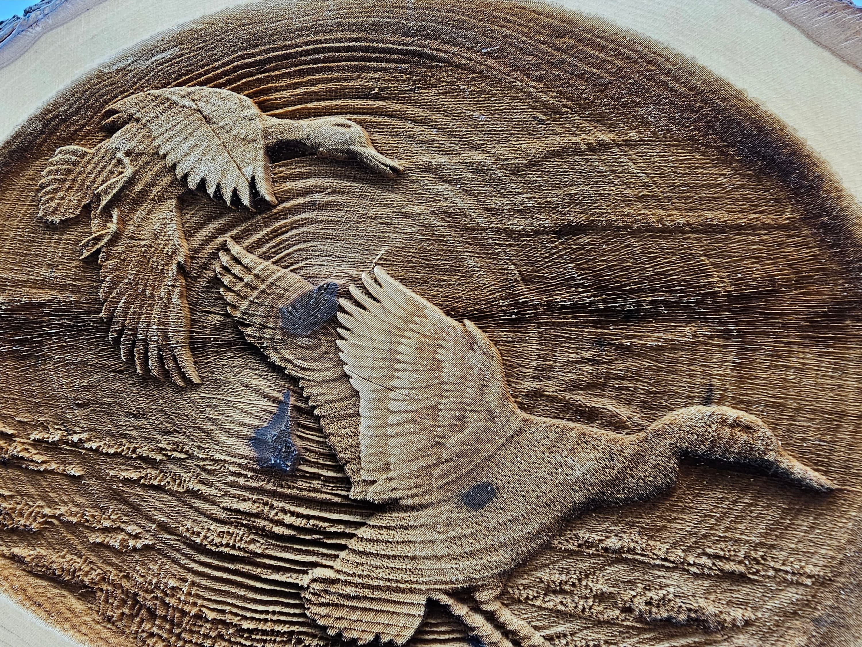 3D Laser Engraved Duck Basswood Round With Bark for Home, Cabin or Lake ...