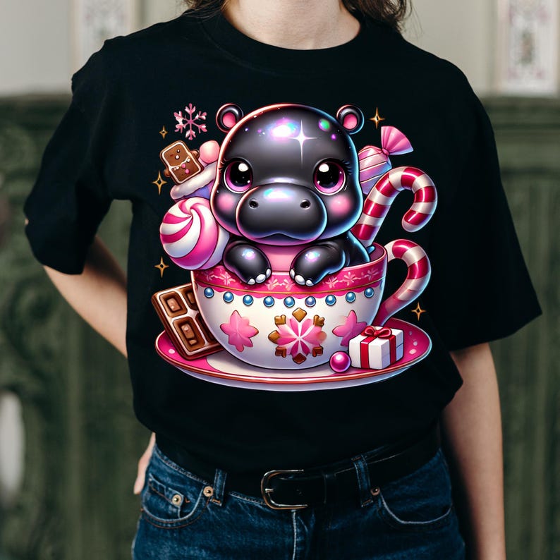 Hot Chocolate Moo Deng Clipart – 10 PNG Watercolor Set for Christmas ...