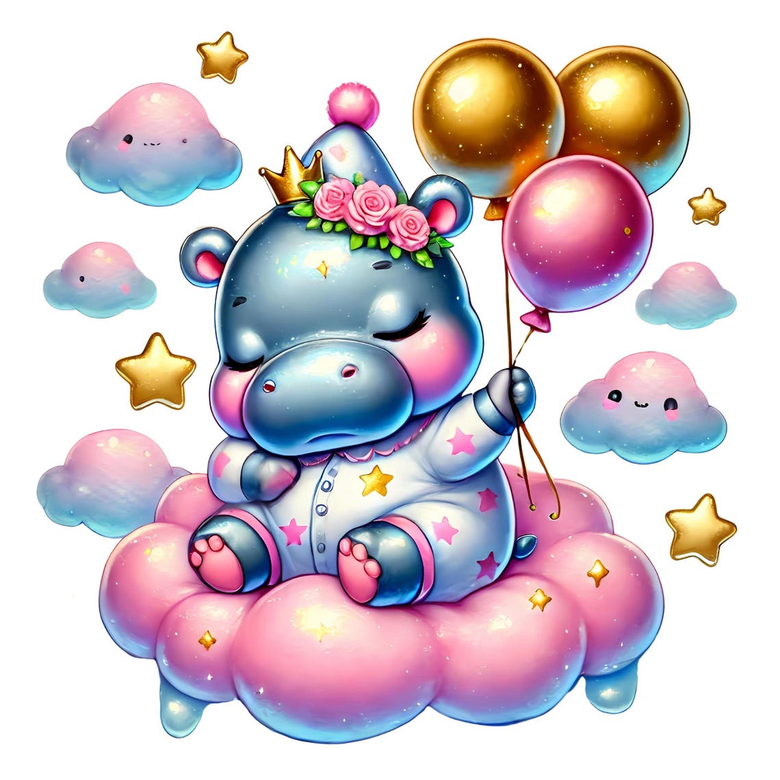 Birthday Moo Deng Clipart – 10 PNG Watercolor Set for Party Crafts ...