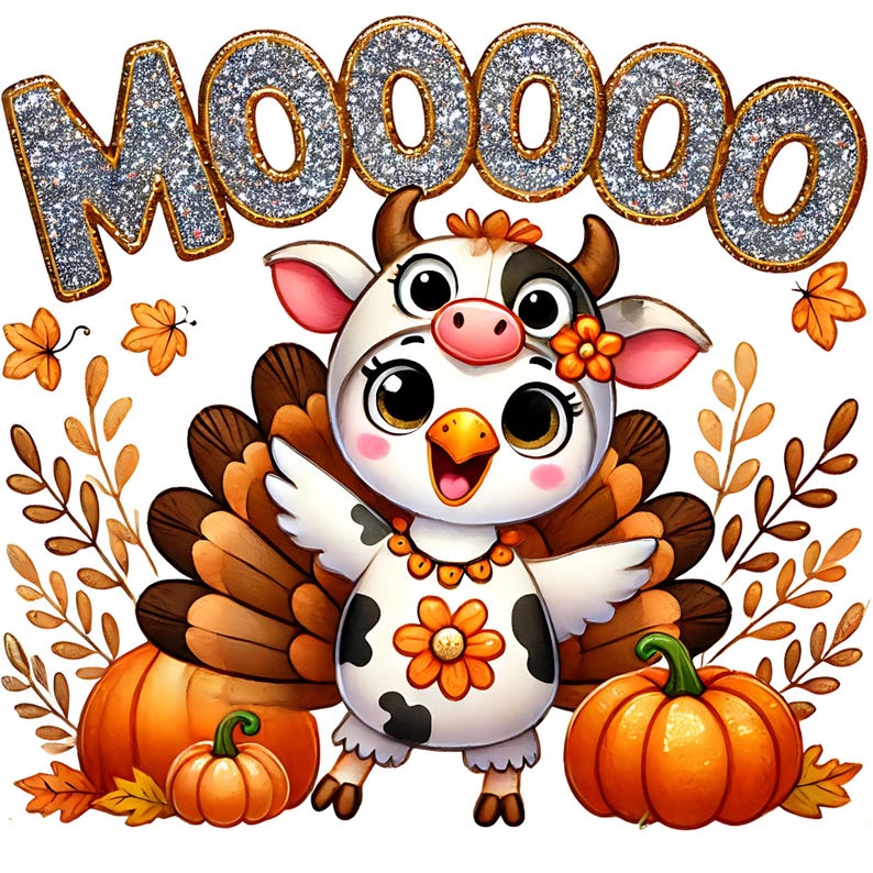 Cow Turkey Thanksgiving Clipart - Cute Fall Sublimation PNG, Farm ...