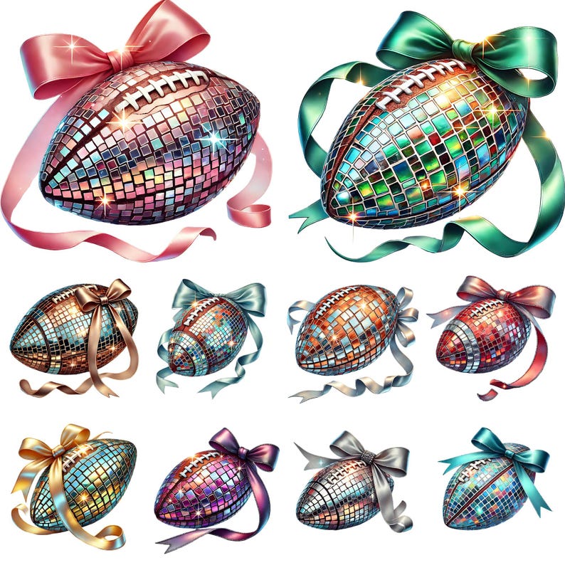 Disco Football Clipart Set | Glam Footballs With Bows | 10 PNG Files - Etsy