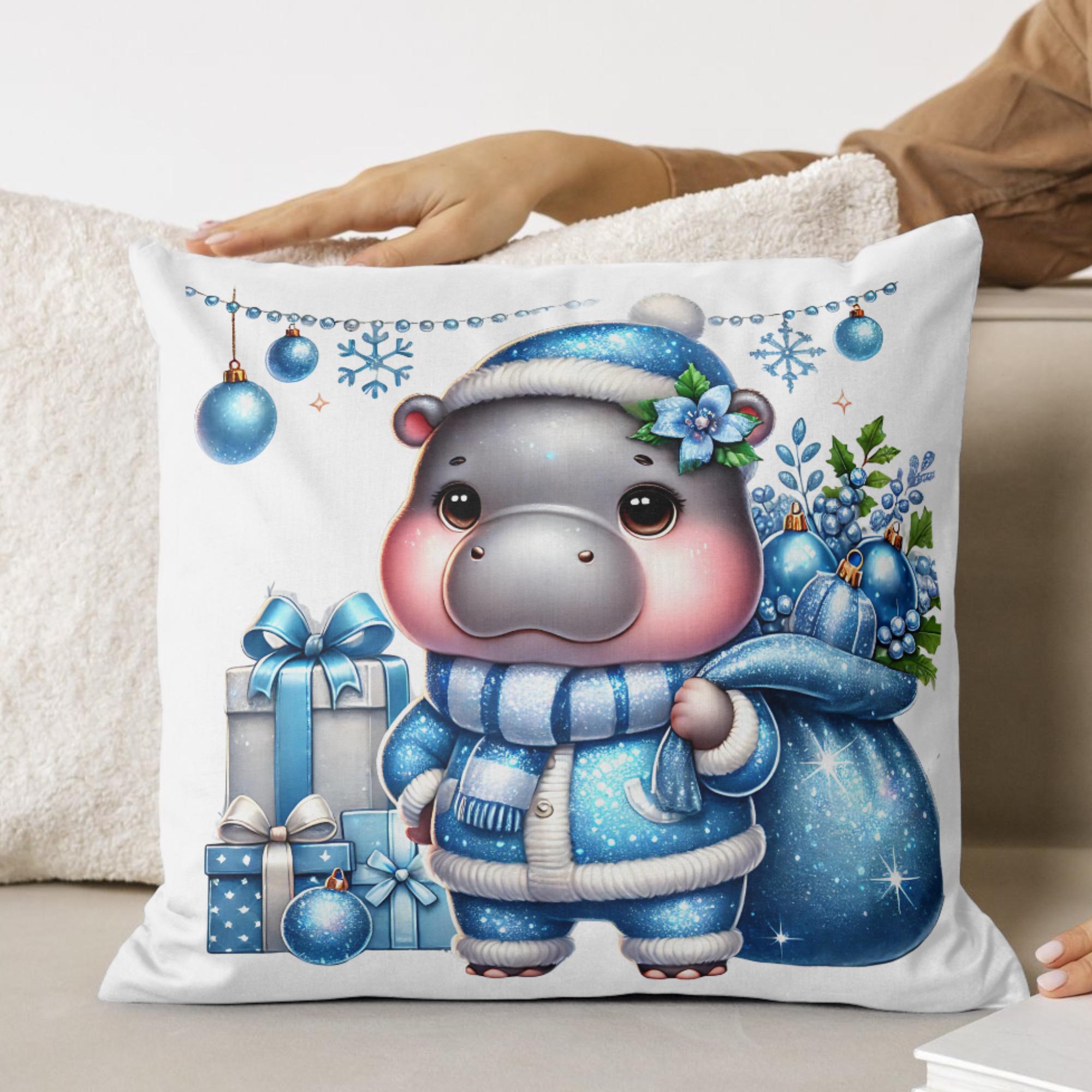 Blue Christmas Hippo Clipart – Winter Watercolor PNG Set (digital ...