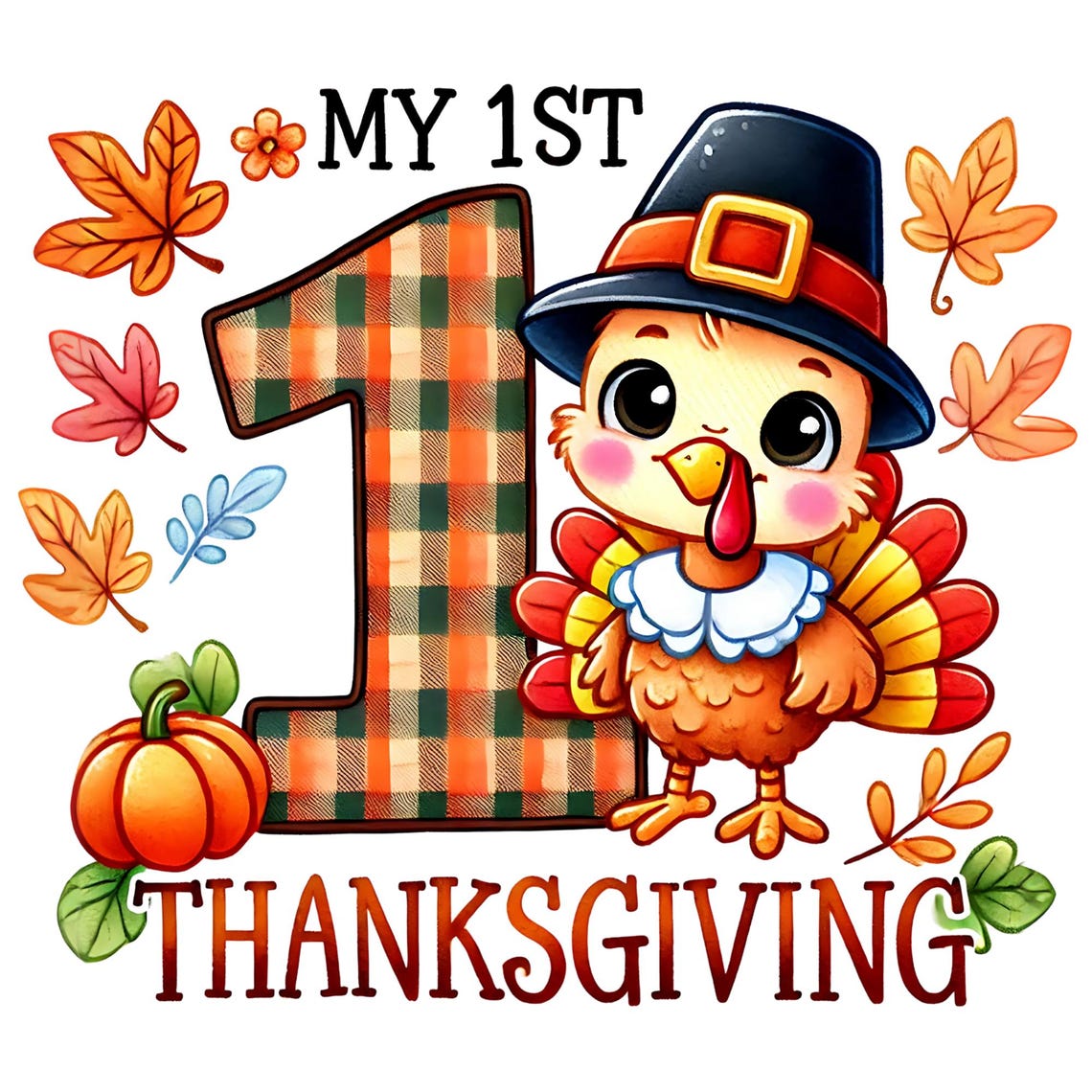 My First Thanksgiving Clipart – 10 PNG Fall Baby Turkey Sublimation ...