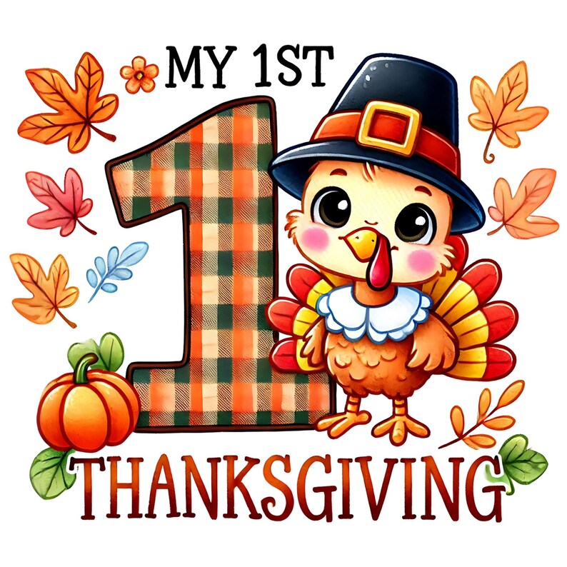 My First Thanksgiving Clipart – 10 PNG Fall Baby Turkey Sublimation ...