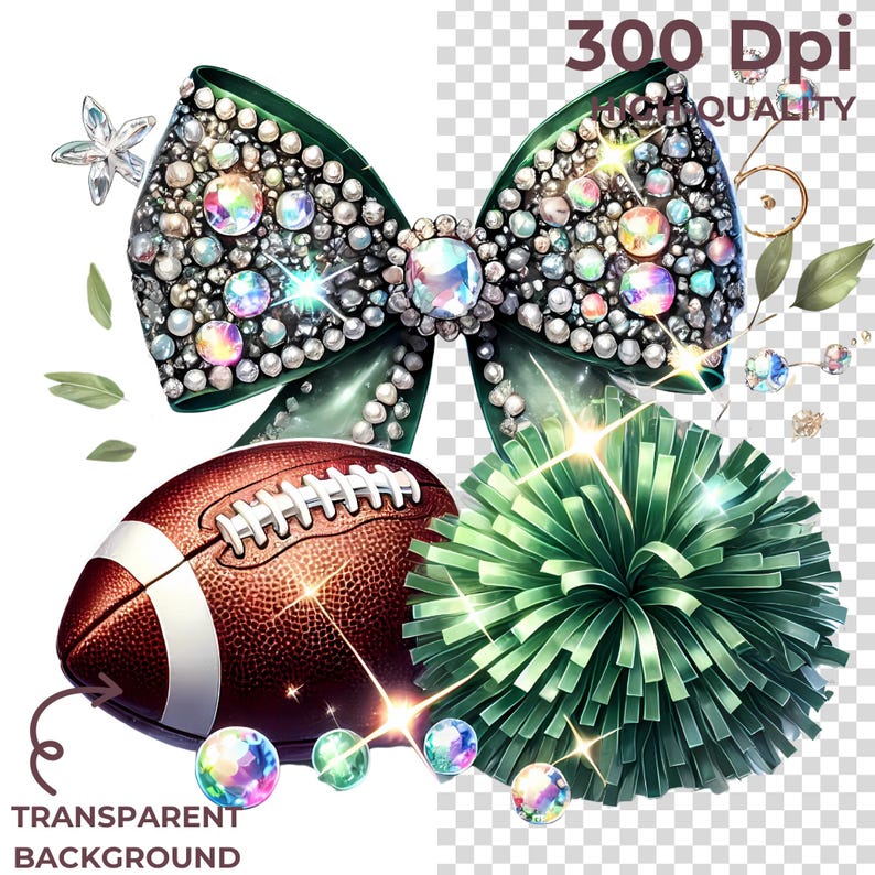 Cheer Football Coquette Bows Watercolor Clipart Football Season Clipart ...