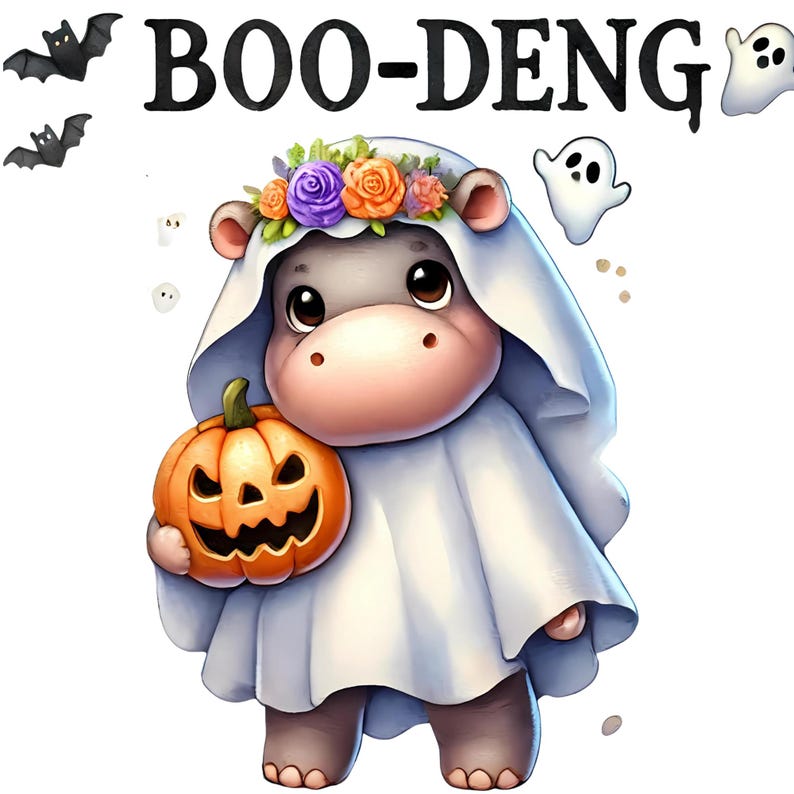 Halloween Boo Moo Deng Clipart - 10 Adorably Spooky Pngs for Creative ...