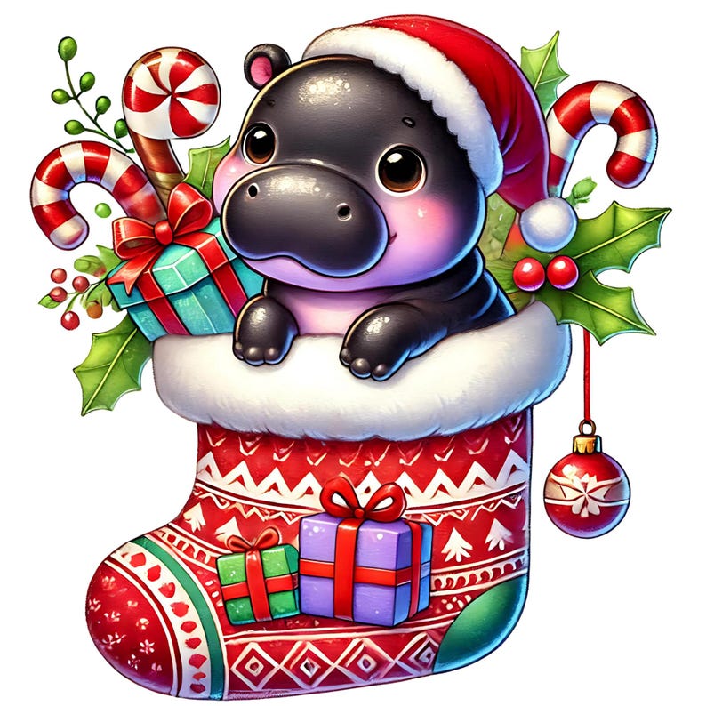 Christmas Hippo Clipart Set – Watercolor Stocking Designs (10 PNG) - Etsy