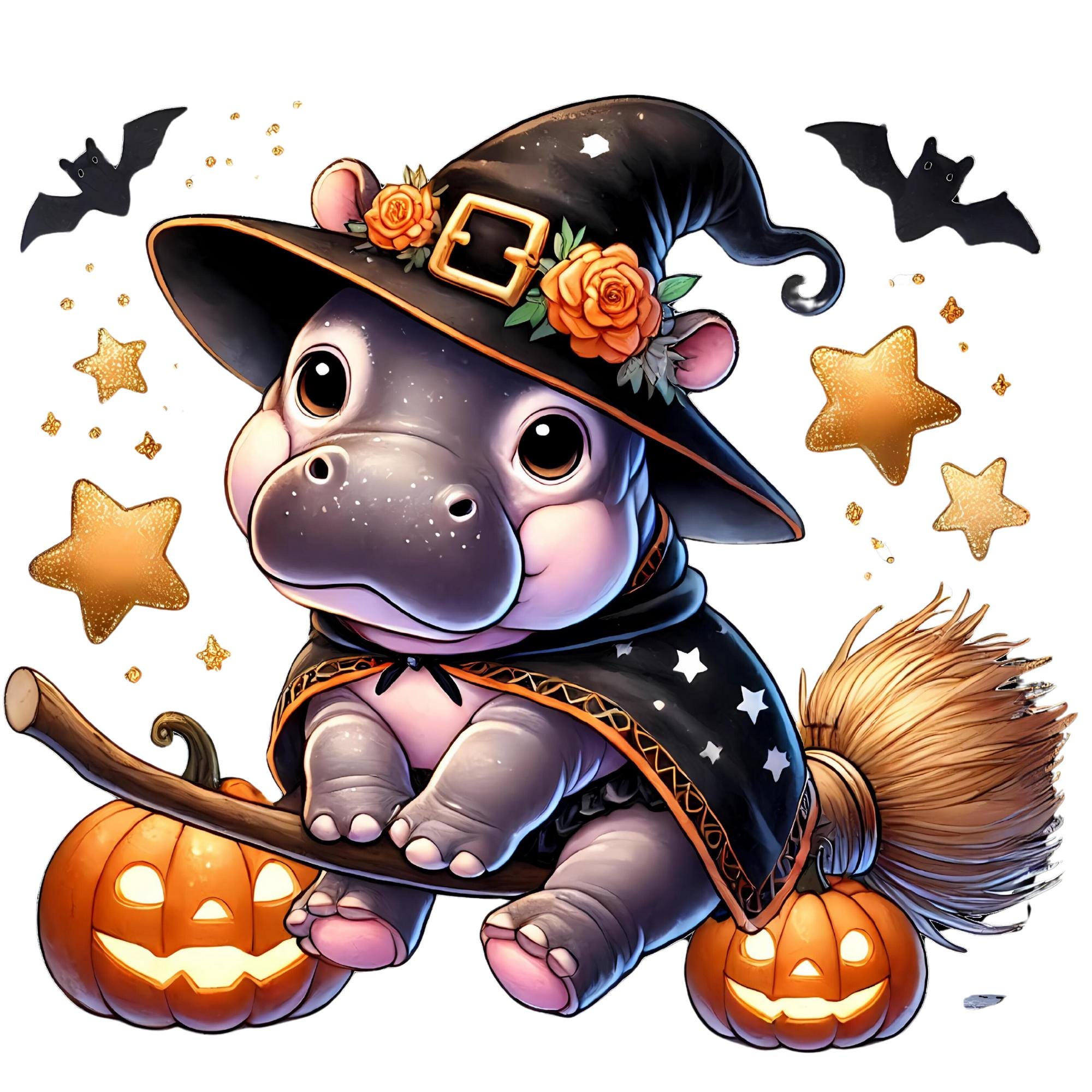 Watercolor Halloween Hippo Clipart – Spooky PNG Set (digital Download ...