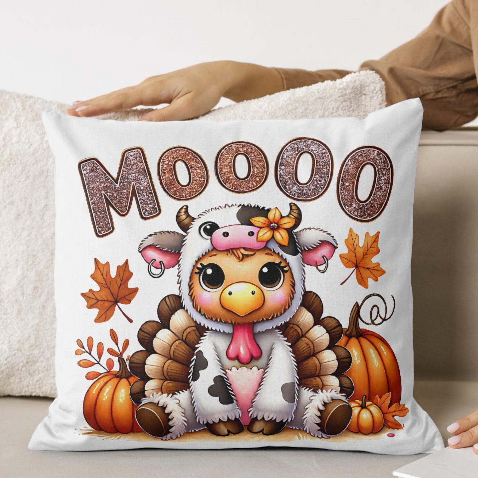 Cow Turkey Thanksgiving Clipart - Cute Fall Sublimation PNG, Farm ...
