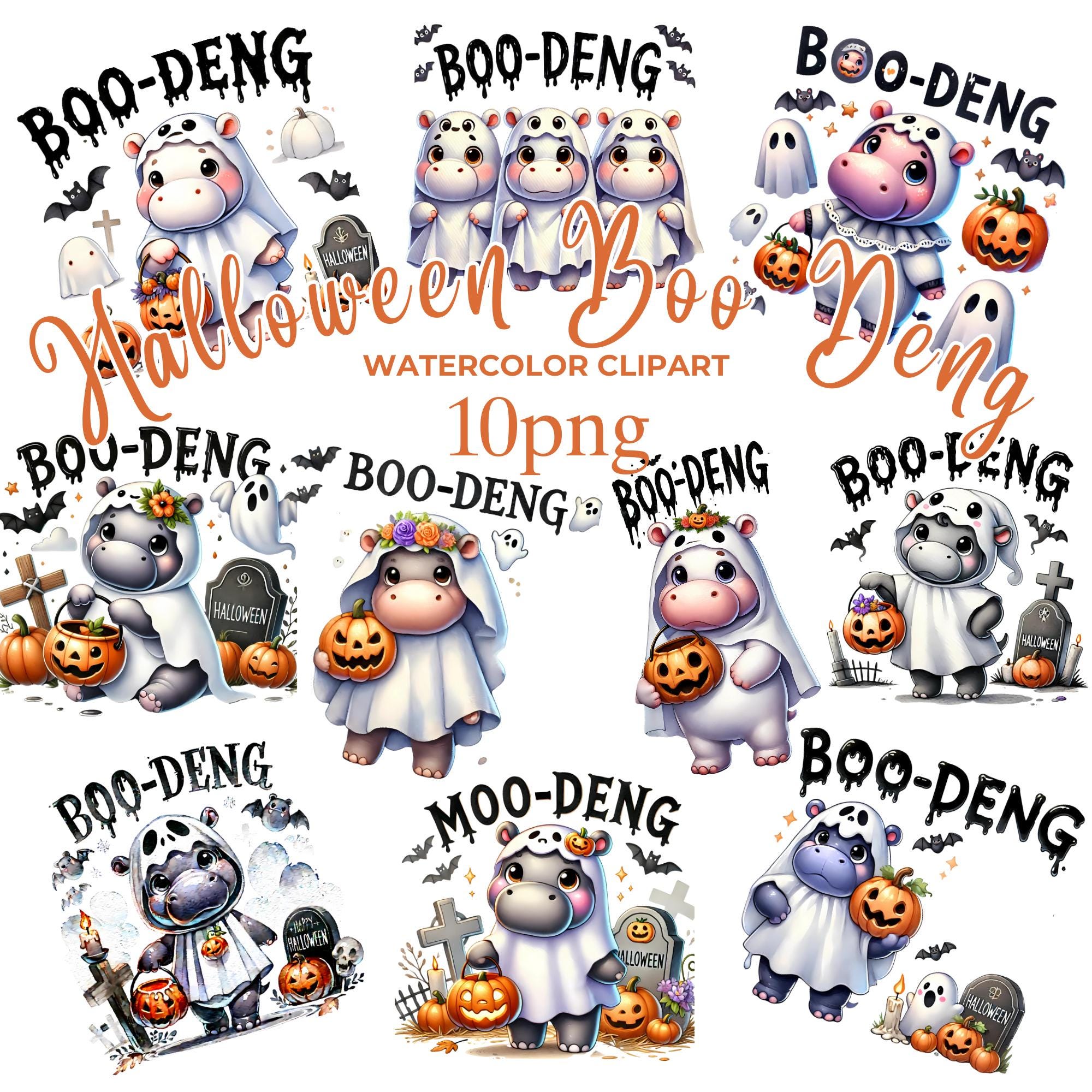 Halloween Boo Moo Deng Clipart - 10 Adorably Spooky Pngs for Creative ...